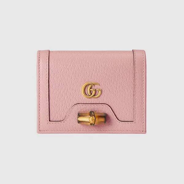 GUCCI ケース ピンク Gucci Grained Calfskin Logo Zip Around Card Case Box Pink Green