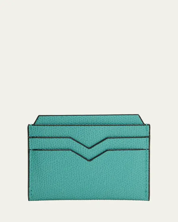 VALEXTRA V-slot Leather Card Case - Bcn Blu Oceano