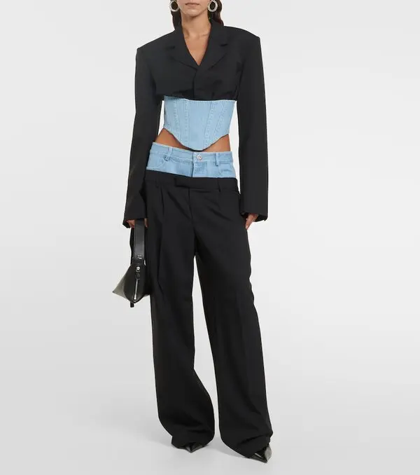 DION LEE Wool And Denim Bustier Blazer - Blue