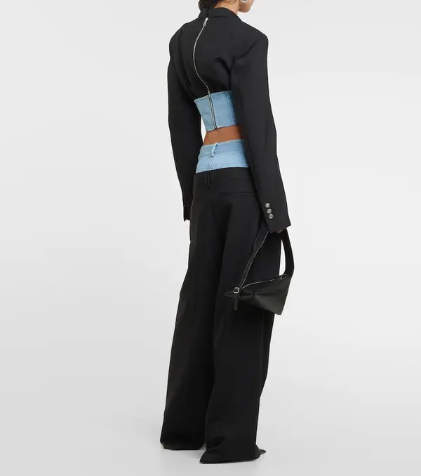 DION LEE Wool And Denim Bustier Blazer - Blue