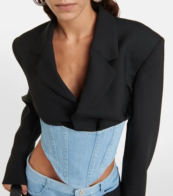 DION LEE Wool And Denim Bustier Blazer - Blue
