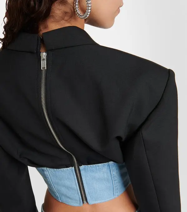 DION LEE Wool And Denim Bustier Blazer - Blue