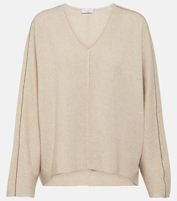 Brunello Cucinelli Wool, Cashmere And Silk V-neck Sweater