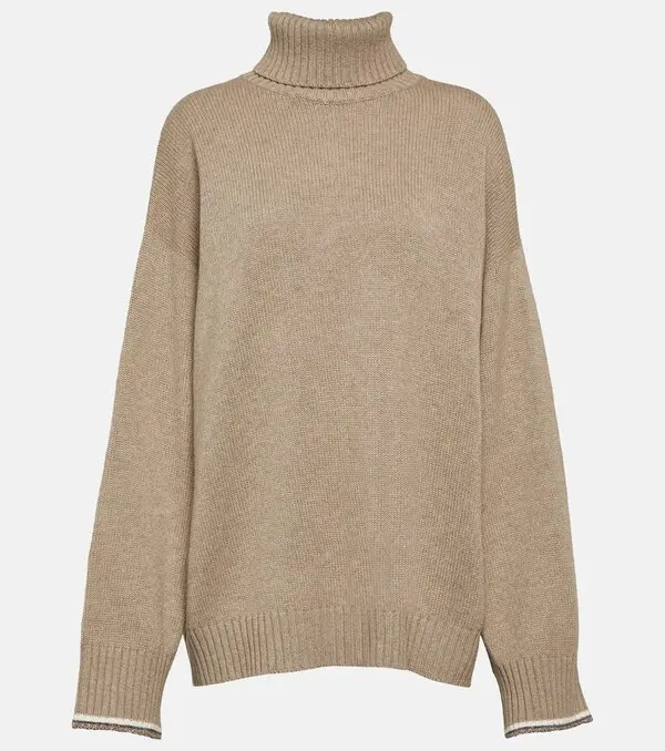 Brunello Cucinelli Wool, Cashmere And Silk V-neck Sweater - Beige