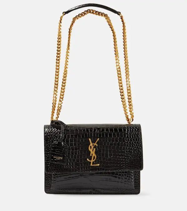 Saint Laurent Sunset Medium Croc-effect Shoulder Bag - Black