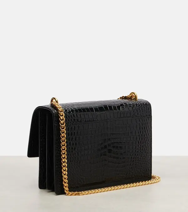 Saint Laurent Sunset Medium Croc-effect Shoulder Bag - Black