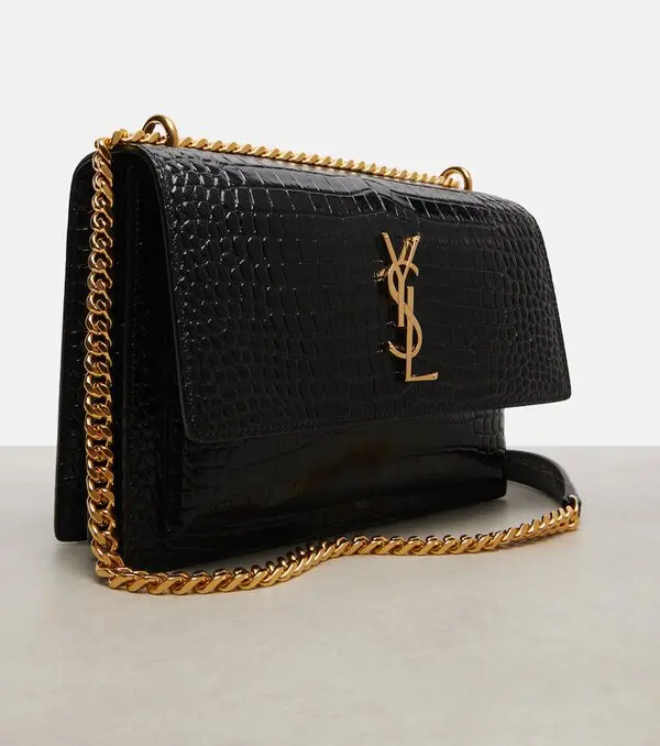 Saint Laurent Sunset Medium Croc-effect Shoulder Bag - Black