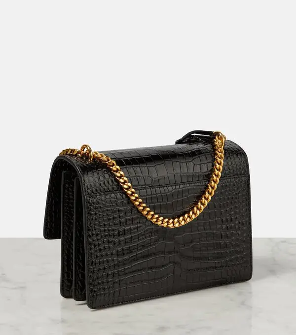 Saint Laurent Sunset Medium Croc-effect Shoulder Bag - Black