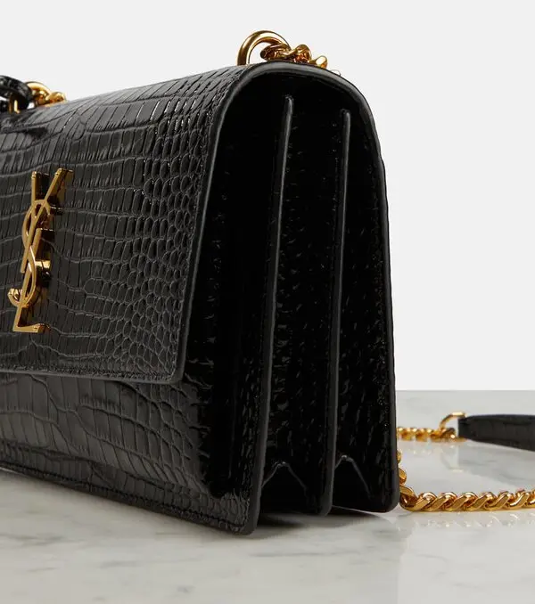 Saint Laurent Sunset Medium Croc-effect Shoulder Bag - Black