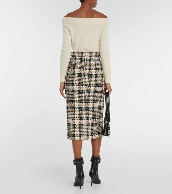 Alexander McQueen Checked Tweed Midi Pencil Skirt
