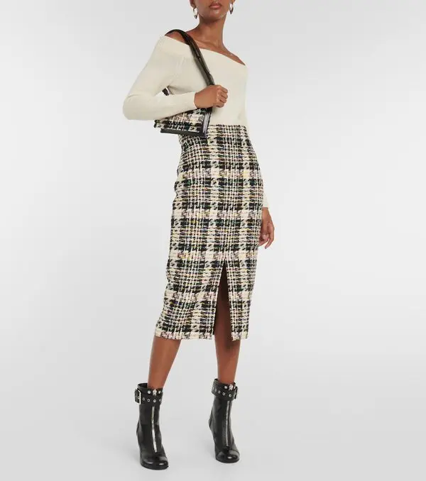 Alexander McQueen Checked Tweed Midi Pencil Skirt