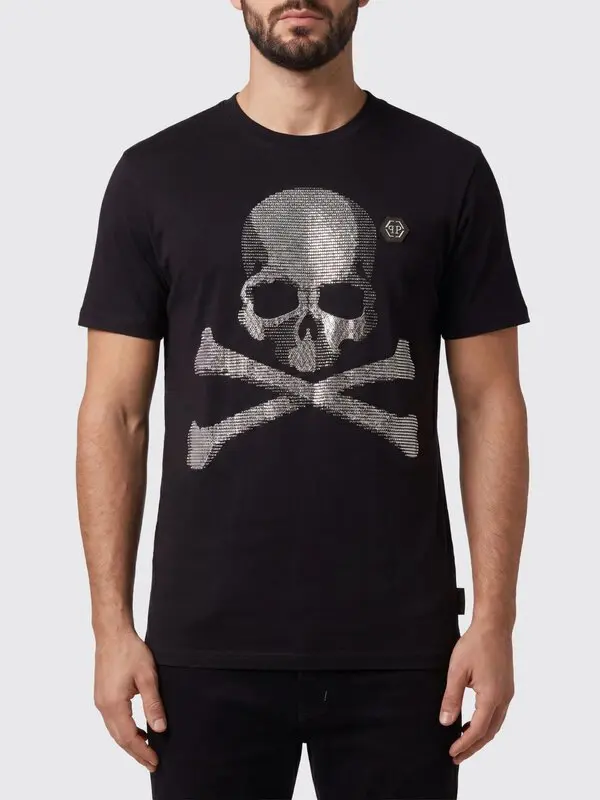 Philipp Plein Short-sleeved Cotton T-shirt With Skull Print - Black