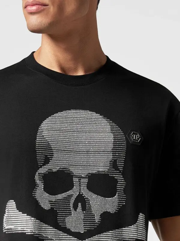 Philipp Plein Short-sleeved Cotton T-shirt With Skull Print - Black