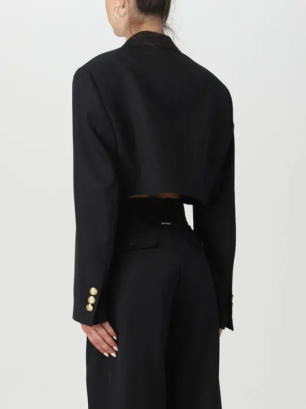 Palm Angels Double-breasted Virgin Wool Blend Blazer - Black