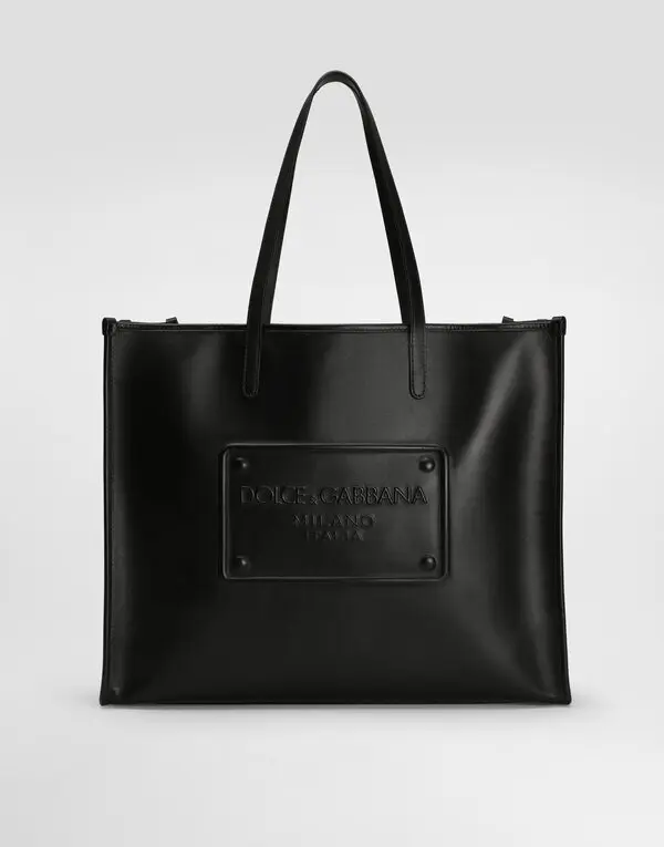 Dolce & Gabbana Calfskin Shopper With Logo - Black