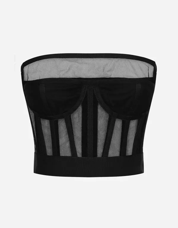 Dolce & Gabbana Tulle Bustier Top With Boning - Black
