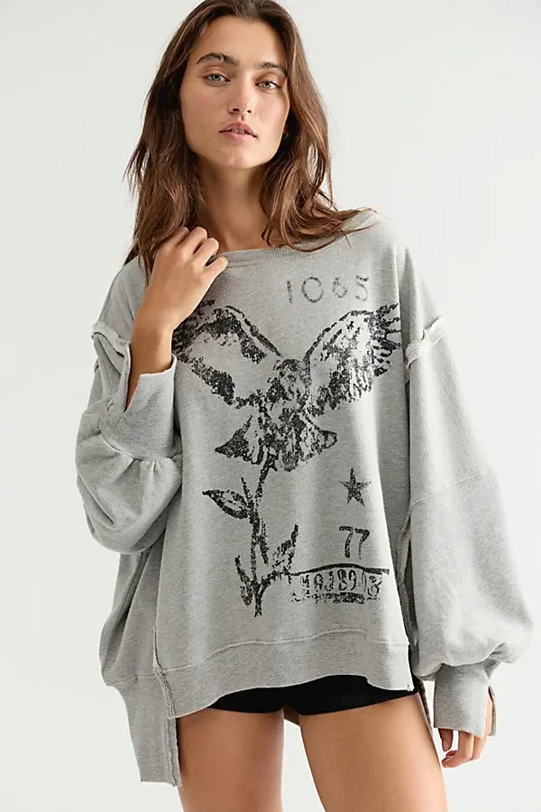 Free People Graphic Duck Pullover - Eagle Combo