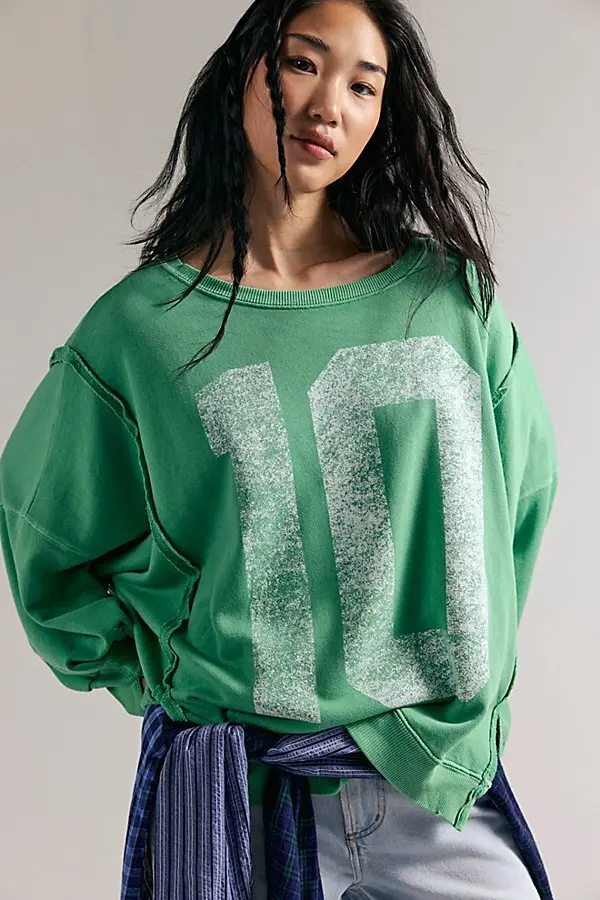 Free People Graphic Camden Pullover - Green Combo