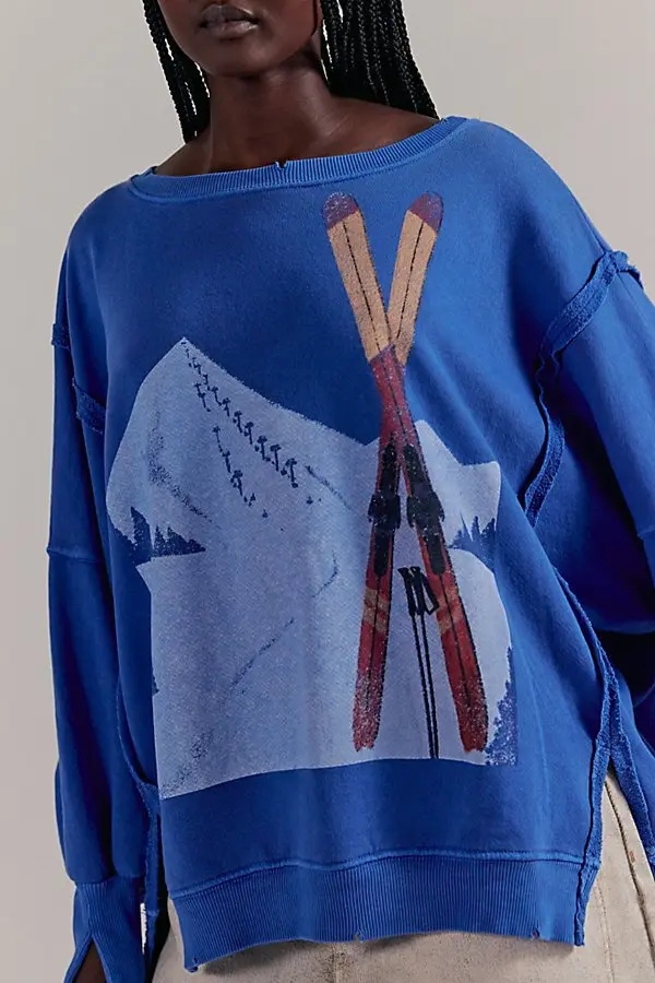 Free People We The Free Graphic Camden Pullover - Sky Combo