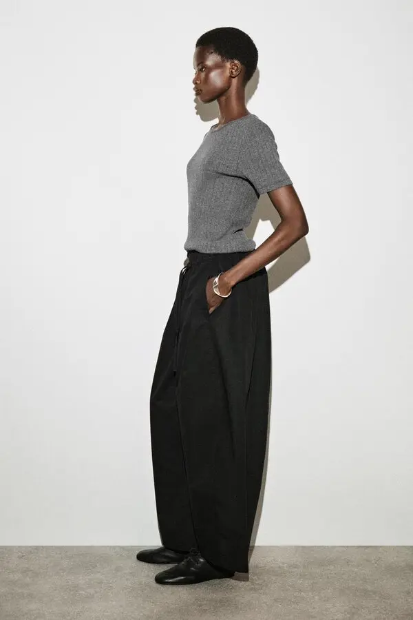 Cos Elasticated Barrel-leg Pants In Cotton - Black