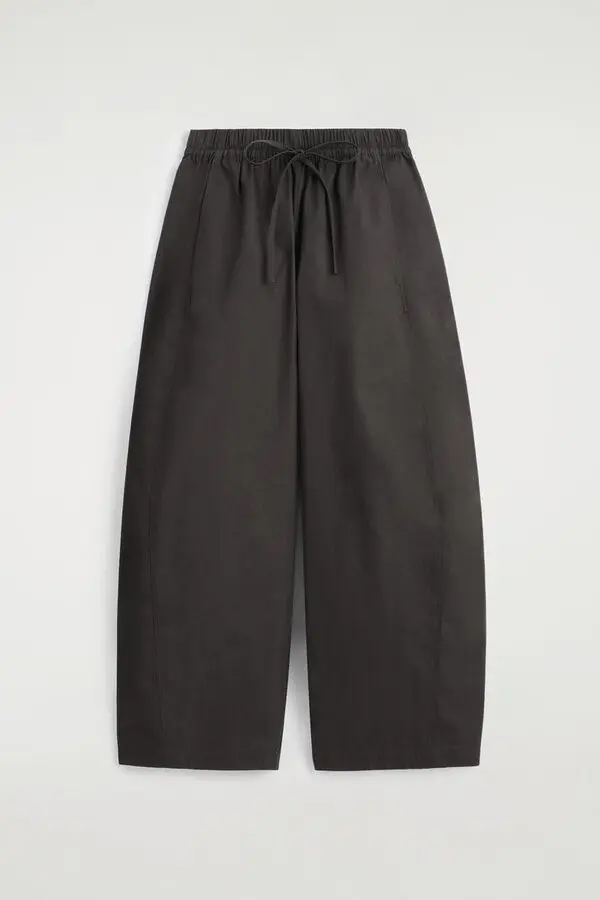 Cos Barrel-leg Cotton Pants With Elasticated Waistband - Brown