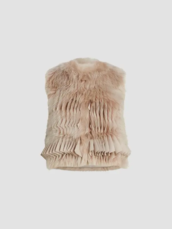 Giorgio Armani Pleated & Dyed Shearling Vest - Light Walnut