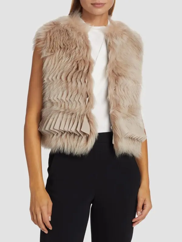 Giorgio Armani Pleated & Dyed Shearling Vest - Light Walnut