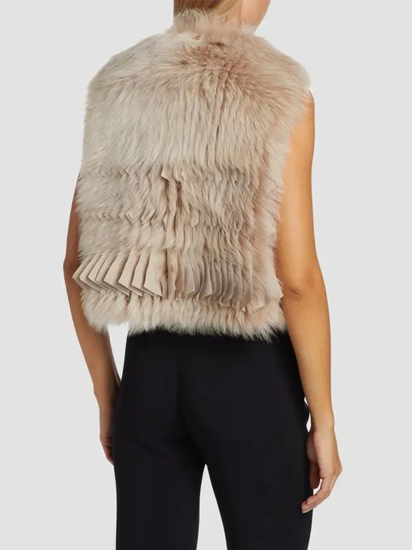 Giorgio Armani Pleated & Dyed Shearling Vest - Light Walnut