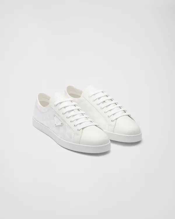 Prada Leather And Re-Nylon Sneakers - White | Editorialist display picture 1
