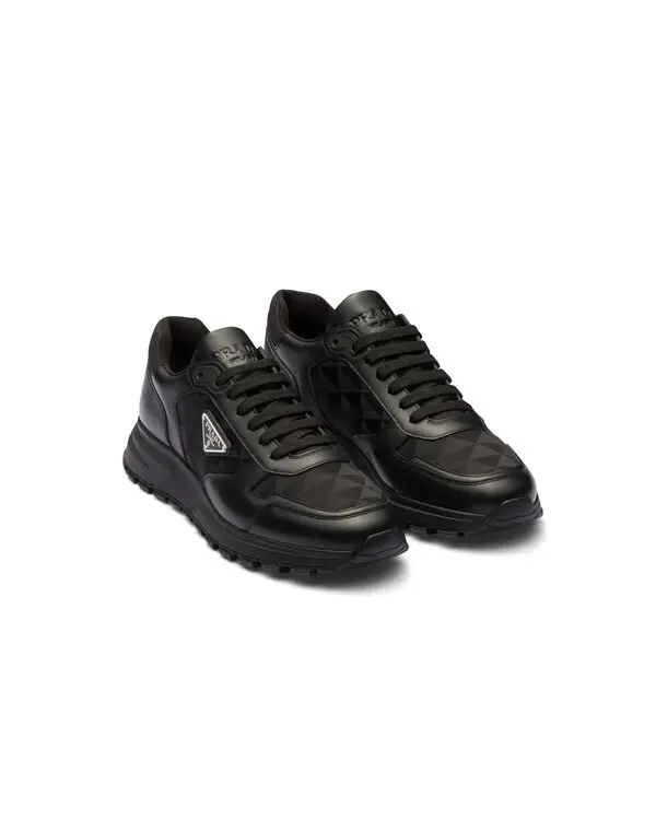Prada Leather And Re-nylon High-top Sneakers