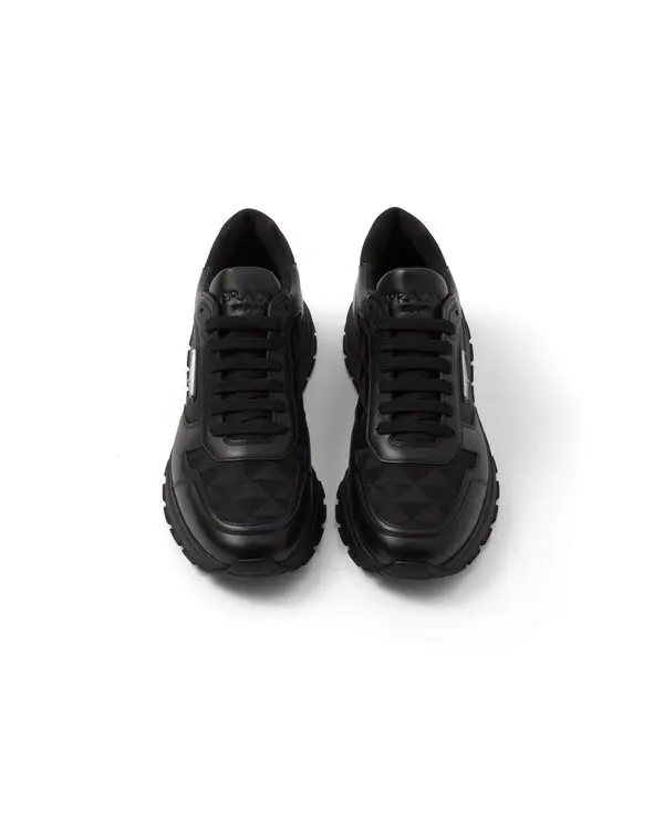 Prada Leather And Re-nylon High-top Sneakers