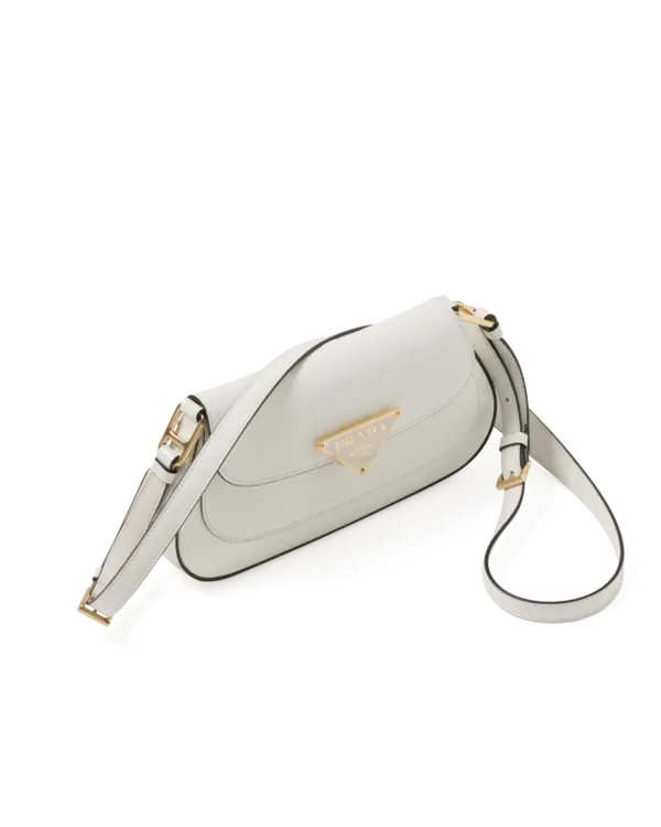 Prada Brushed Leather Shoulder Bag - White | Editorialist
