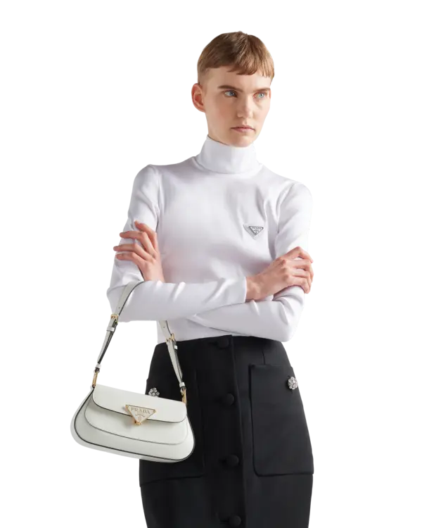 Prada Brushed Leather Shoulder Bag - White | Editorialist