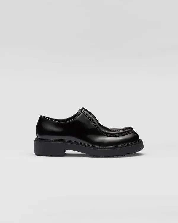 Prada Diapason Opaque Brushed Leather Lace-Up Shoes - Black