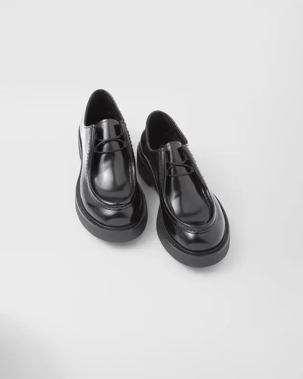 Prada Diapason Opaque Brushed Leather Lace-Up Shoes - Black