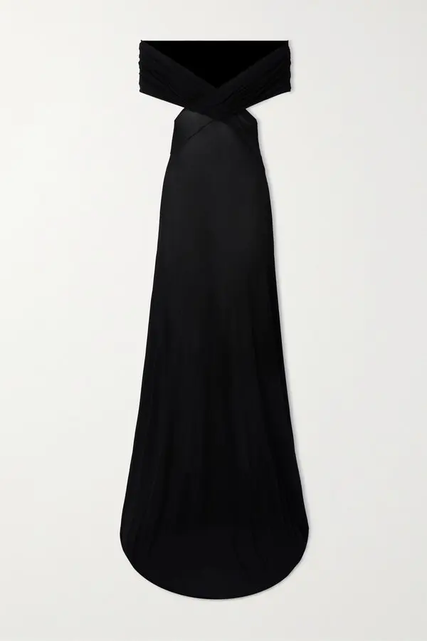 Saint Laurent Off-the-shoulder Draped Chiffon Maxi Dress