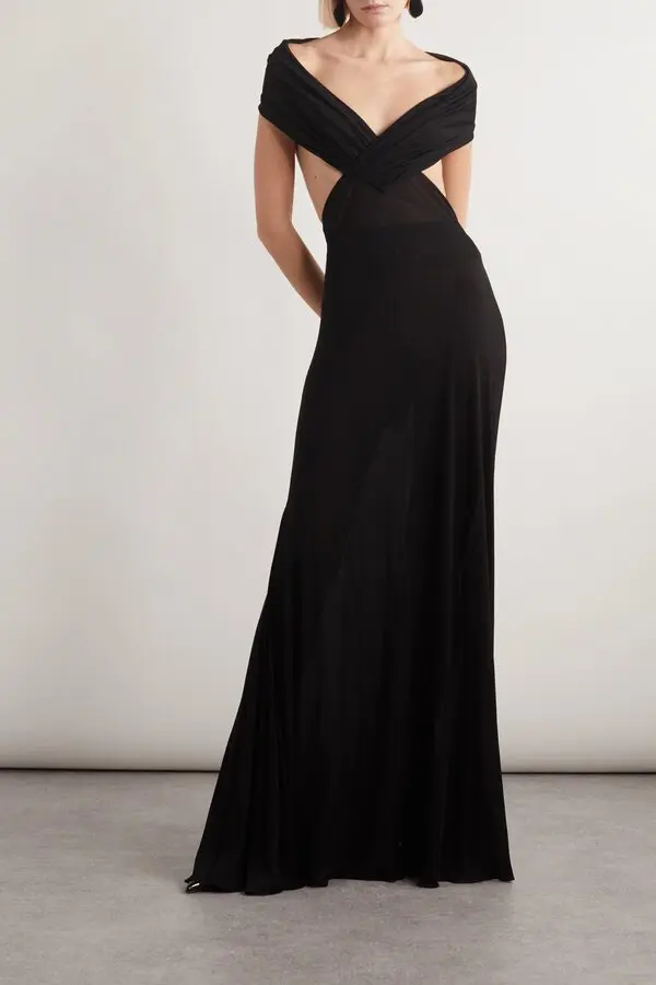 Saint Laurent Off-the-shoulder Draped Chiffon Maxi Dress