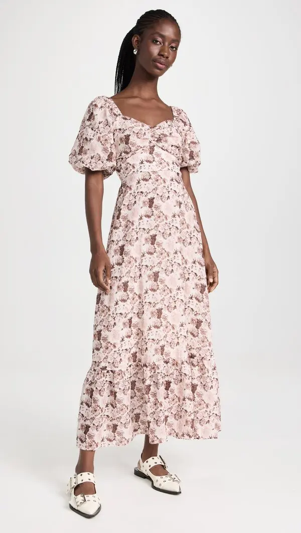 fitted lace wedding dress English Factory Women's Floral Print Maxi Dress, Fuchsia, XS at Amazon  Women's Clothing store main image 1