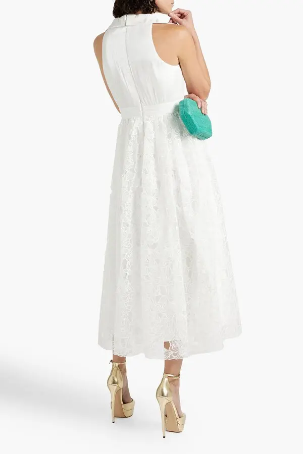 Badgley Mischka Crepon Paneled Guipure Lace Midi Dress In White - 70% Off |  Editorialist