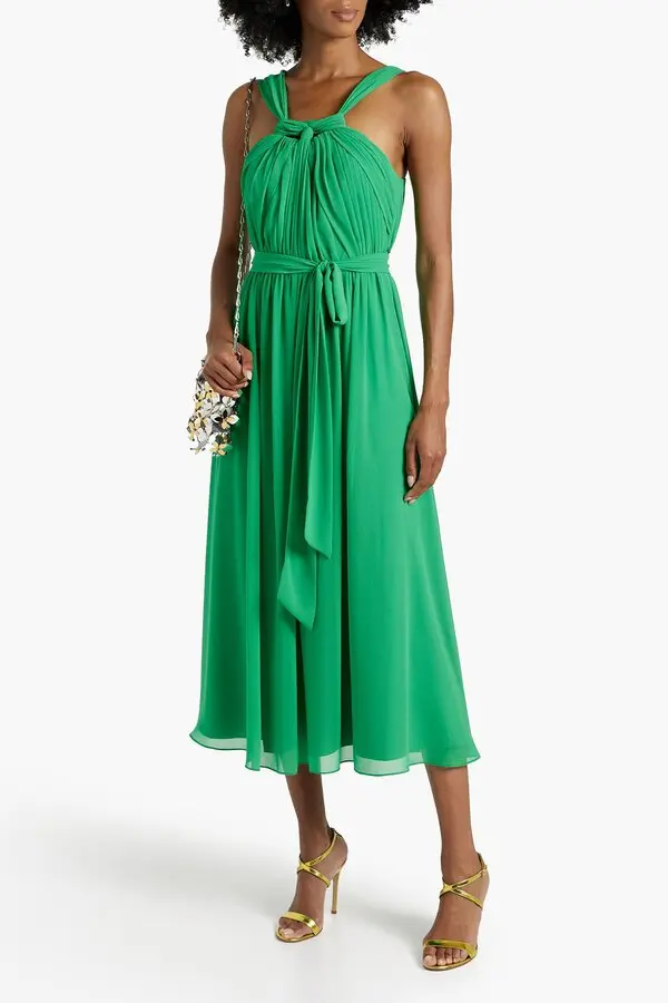 sachin and babi light blue dress Badgley Mischka Gathered Chiffon Midi Dress In Green - 85% Off