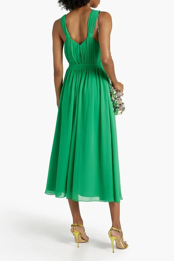 sachin and babi light blue dress Badgley Mischka Emerald Green 100% Silk Chiffon Tiered Formal Evening Gown  Sz 10 main image 0