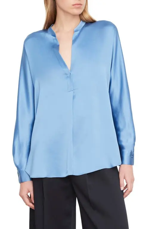 Vince Band Collar Silk Blouse - Pool