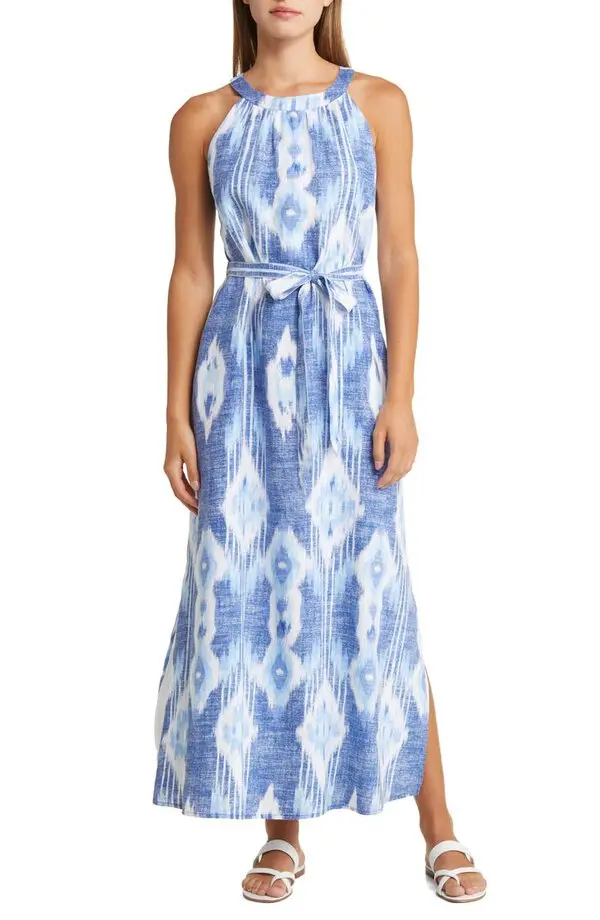 Tommy Bahama Island Ikat Print Linen Maxi Dress