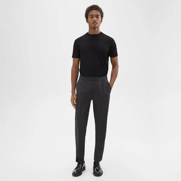 Theory Larin Drawstring Stretch Wool Pant - Dark Charcoal