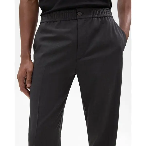 Theory Larin Drawstring Stretch Wool Pant - Dark Charcoal