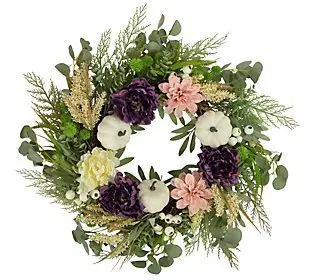 NORTHLIGHT Peony & Pumpkin Fall Harvest Wreath 4 - One-color