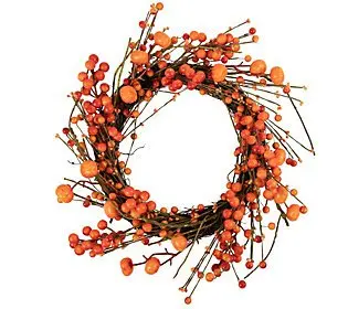 NORTHLIGHT Berries W/mini Pumpkins Fall Harvest Wreath 20 - One-color