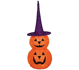NORTHLIGHT 30' Pop Up Lit Tinsel Stacked Jack-o Lanterns Decor - One-color