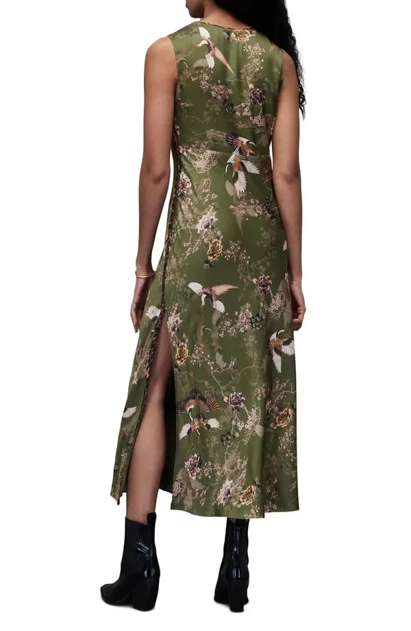 allsaints karla midi slip dress Karla V-Neck Silk Blend Midi Dress ADELA BURNT ORANGE