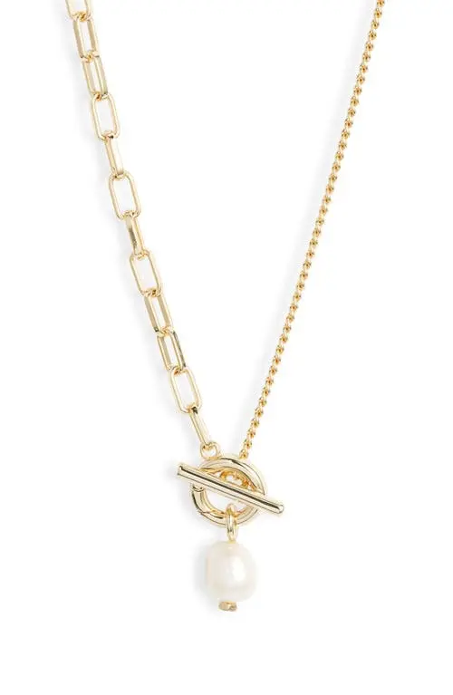 Kendra Scott Leighton Cultured Freshwater Pearl Toggle Necklace - Gold White Pearl